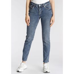 Slim-fit-Jeans MAC "Slim Destroyed" Gr. 40, Länge 28, blau (mid blue used) Damen Jeans Röhrenjeans