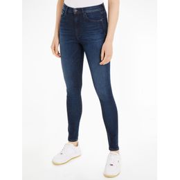 Bequeme Jeans Tommy Jeans "Sylvia Skinny Slim Hohe Leibhöhe" Gr. 25, Länge 28, blau (denim medium1) Damen Jeans High-Waist-Jeans