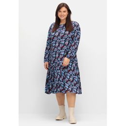 Jerseykleid sheego "Große Größen" Gr. 42, Normalgrößen, blau (nachtblau gemustert) Damen Kleider Freizeitkleider