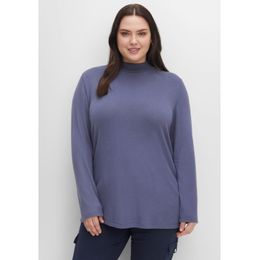 Langarmshirt sheego "Große Größen" Gr. 44/46, blau (indigo meliert) Damen Shirts Jersey