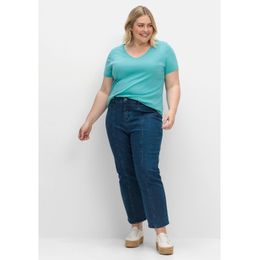 Gerade Jeans sheego "Große Größen" Gr. 42, Normalgrößen, blau (blue denim) Damen Jeans Gerade
