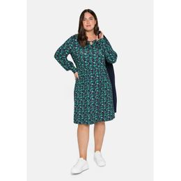 Jerseykleid sheego "Große Größen" Gr. 50, Normalgrößen, blau (marine bedruckt) Damen Kleider Freizeitkleider