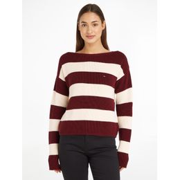 Strickpullover Tommy Hilfiger Gr. XXXL (46), rot (drot, beige g) Damen Pullover Rundhalspullover in Rippstrick-Optik