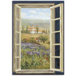 Wandbild Artland "Provence Fensterblick" Bilder Gr. B/H: 70 cm x 100 cm, Leinwandbild Bilder von Europa Hochformat, 1 St., grün Kunstdrucke