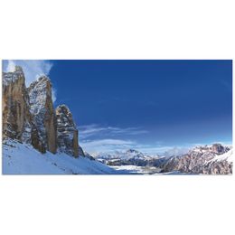 Wandbild Artland "Drei Zinnen Umrundung in den Dolomiten" Bilder Gr. B/H: 100 cm x 50 cm, Alu-Dibond-Druck Himmel Querformat, 1 St., blau Kunstdrucke