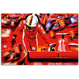 Leinwandbild Artland "Sebastian Vettel die italienischen Jahre" Bilder Gr. B/H: 90 cm x 60 cm, Bilder von Berufen Querformat, 1 St., rot Leinwandbilder