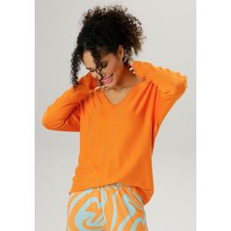V-Ausschnitt-Pullover Aniston SELECTED Gr. 36, orange Damen Pullover Feinstrickpullover