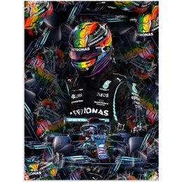 Wandbild Artland "Sir Lewis Hamilton Motorsportlegende" Bilder Gr. B/H: 60 cm x 80 cm, Alu-Dibond-Druck Bilder von Männern Hochformat, 1 St., schwarz Kunstdrucke