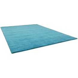 Wollteppich morgenland "GABBEH FEIN UNI" Teppiche Gr. B/L: 140 cm x 200 cm, 18 mm, 1 St., blau (hellblau) Schurwollteppiche
