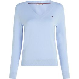 V-Ausschnitt-Pullover Tommy Hilfiger Gr. XS (34), blau (breezy blue) Damen Pullover V-Pullover