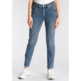 Slim-fit-Jeans MAC "Slim Destroyed" Gr. 40, Länge 28, blau (mid blue used) Damen Jeans Röhrenjeans