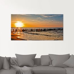 Glasbild Artland "Schöner Sonnenuntergang am Strand" Bilder Gr. B/H: 80 cm x 60 cm, Strand, 1 St., orange Glasbilder