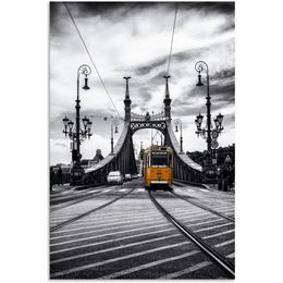 Alu-Dibond-Druck Artland "Budapest Freiheitsbrücke Straßenbahn" Bilder Gr. B/H: 60 cm x 90 cm, Zugbilder Hochformat, 1 St., schwarz Metallbilder