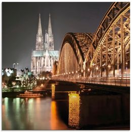 Glasbild Artland "Köln Skyline Collage V" Bilder Gr. B/H: 50 cm x 50 cm, Glasbild Brücken quadratisch, 1 St., goldfarben Glasbilder