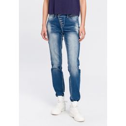 Slim-fit-Jeans Arizona "Heavy Washed - Shaping" Gr. 42, N-Gr, blau (darkblue) Damen Jeans Röhrenjeans