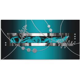 Wandbild Artland "Silber abstrakt auf petrol" Bilder Gr. B/H: 150 cm x 75 cm, Alu-Dibond-Druck Gegenstandslos, 1 St., blau Kunstdrucke
