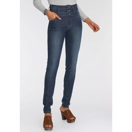 Slim-fit-Jeans Arizona "mit extra breitem Bund" Gr. 38, N-Gr, blau (blue, used) Damen Jeans Röhrenjeans