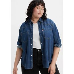 LEVI'S® PLUS Jeansbluse LEVI'S PLUS "Teodora Western" Gr. XXXL (50), blau (dark blue) Damen Blusen langarm