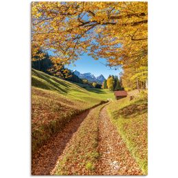 Wandbild Artland "Herbst in Bayern" Bilder Gr. B/H: 60 cm x 90 cm, Leinwandbild Berge & Alpenbilder Hochformat, 1 St., gelb Kunstdrucke