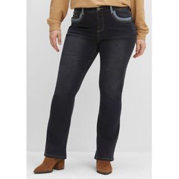 Bootcut-Jeans sheego "Große Größen" Gr. 40, Normalgrößen, schwarz (black denim) Damen Jeans Bootcut