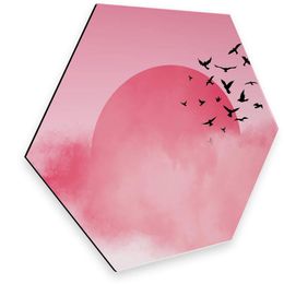 Metallbild Wall-Art "Vogel Sonnenuntergang Pink" Bilder Gr. B/H/T: 75 cm x 0 cm x 65 cm, 1 St., rosa (sonnen rosa) Metallbilder