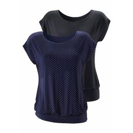 Longshirt Lascana Gr. 48/50, blau (navy, gepunktet, schwarz) Damen Shirts Jersey