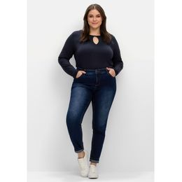 Stretch-Jeans sheego "Große Größen" Gr. 50, Normalgrößen, blau (dark blue denim) Damen Jeans Stretch