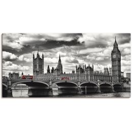 Wandbild Artland "London Westminster Bridge & Red Buses" Bilder Gr. B/H: 150 cm x 75 cm, Leinwandbild Großbritannien, 1 St., schwarz Kunstdrucke