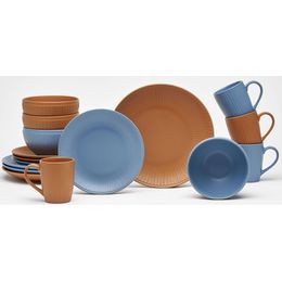 Kombiservice Van Well "Geschirr-Set, Service Tilda" Geschirr-Sets Gr. 16 tlg., bunt (blau, terracotta) Geschirr-Sets für 4 Personen