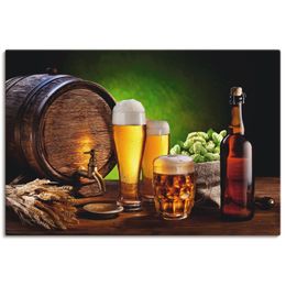 Wandbild Artland "Bier Stillleben" Bilder Gr. B/H: 90 cm x 60 cm, Leinwandbild Getränke Querformat, 1 St., braun Kunstdrucke
