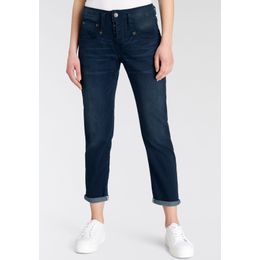 Gerade Jeans Herrlicher "Shyra Cropped Denim Smooth" Gr. 28, N-Gr, blau (dark) Damen Jeans Weite