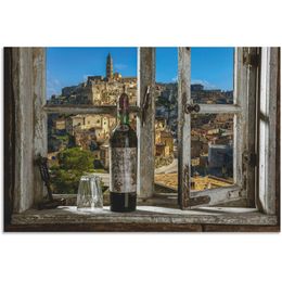 Wandbild Artland "Blick aus dem Fenster Matera, Italien" Bilder Gr. B/H: 90 cm x 60 cm, Alu-Dibond-Druck Fenster & Türen Querformat, 1 St., grau Kunstdrucke