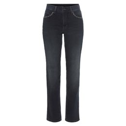 Stretch-Jeans MAC "Melanie-Glam" Gr. 34, Länge 30, blau (blue, black used wash) Damen Jeans Röhrenjeans Nietenbesatz an den Taschen