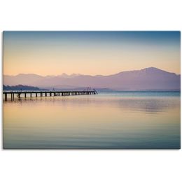 Wandbild Artland "Morgen am Chiemsee" Bilder Gr. B/H: 90 cm x 60 cm, Leinwandbild Seebilder Querformat, 1 St., gelb Kunstdrucke