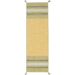 Läufer CarpetFine "Kelim Azizi" Teppiche Gr. B/L: 80 cm x 400 cm, 5 mm, 1 St., gelb Kurzflor-Läufer