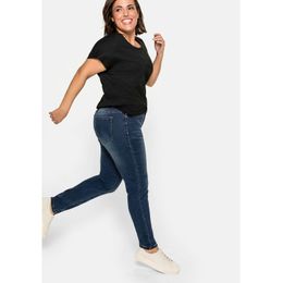 Stretch-Jeans sheego "Große Größen" Gr. 20, Kurzgrößen, blau (dark blue denim) Damen Jeans Stretch