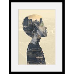 Bild queence "Jong" Bilder Gr. B/H: 50 cm x 70 cm, Wandbild Kind Hochformat, grau (grau, gelb) Kunstdrucke