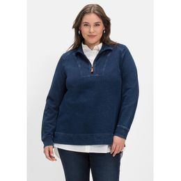 Sweatshirt sheego "Große Größen" Gr. 56/58, blau (indigo) Damen Sweatshirts -jacken