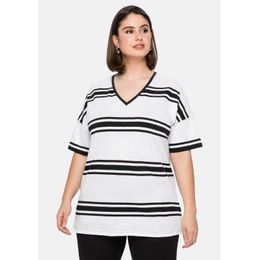 T-Shirt sheego "Große Größen" Gr. 40/42, schwarz-weiß (weiß, schwarz) Damen Shirts V-Shirts