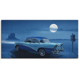 Wandbild Artland "Blaue Nacht auf der Route 66" Bilder Gr. B/H: 100 cm x 50 cm, Leinwandbild Auto, 1 St., blau Kunstdrucke