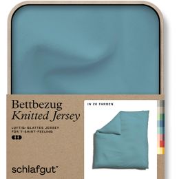 Bettbezug Schlafgut "Knitted Jersey uni, aus Bio-Baumwolle mit Elasthan, Reißverschluss" Bettbezüge Gr. B/L: 240 cm x 220 cm, blau (petrol mid) Jersey-Bettwäsche