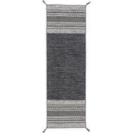 Läufer CarpetFine "Kelim Azizi" Teppiche Gr. B/L: 80 cm x 400 cm, 5 mm, 1 St., schwarz Kurzflor-Läufer