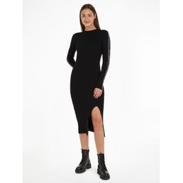 Sweatkleid Tommy Jeans "TJW TAPING SWEATER MIDI DRESS" Gr. XS (34), N-Gr, schwarz (black) Damen Kleider Freizeitkleider