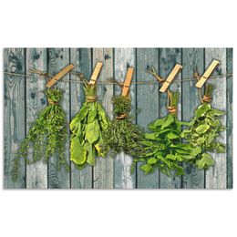 Küchenrückwand Artland "Kräuter mit Holzoptik" Spritzschutzwände Gr. B/H: 90 cm x 55 cm, grün Küchendekoration