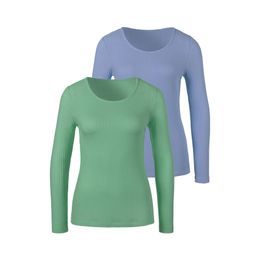 Langarmshirt Lascana Gr. 32/34, bunt (hellblau, grün) Damen Shirts Jersey