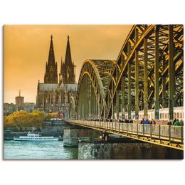 Leinwandbild Artland "Kölner Dom mit Hohenzollernbrücke" Bilder Gr. B/H: 80 cm x 60 cm, Deutschland Querformat, 1 St., braun Leinwandbilder