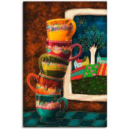 Wandbild Artland "Fröhliche Kaffeetassen" Bilder Gr. B/H: 60 cm x 90 cm, Leinwandbild Getränke Hochformat, 1 St., bunt Kunstdrucke