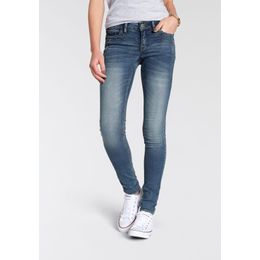 Skinny-fit-Jeans Arizona "mit Keileinsätzen" Gr. 36, N-Gr, blau (mid, blue, used) Damen Jeans Röhrenjeans