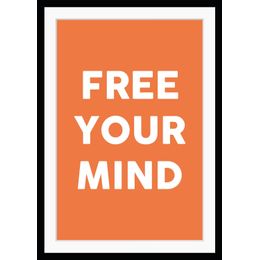 Bild queence "FREE YOUR MIND" Bilder Gr. B/H: 50 cm x 70 cm, Wandbild Sprüche & Te x te Hochformat, orange Kunstdrucke