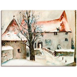 Wandbild Artland "Winter auf der Burg" Bilder Gr. B/H: 80 cm x 60 cm, Leinwandbild Gebäude, 1 St., grau Kunstdrucke